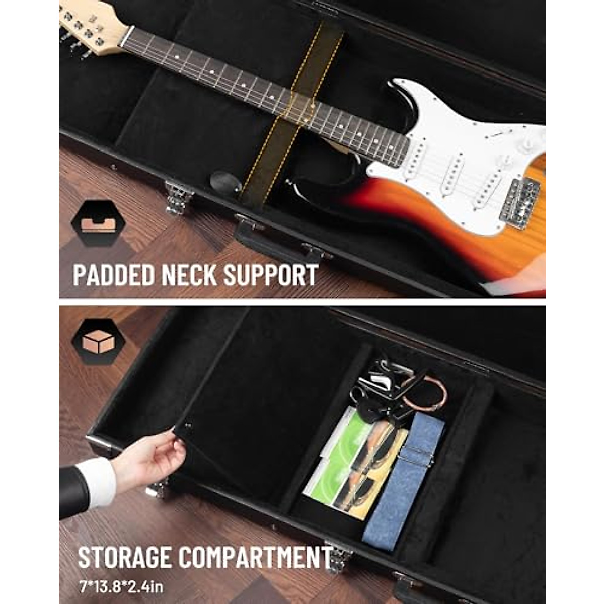 CAHAYA HardShell Wood Case Electric Guitar Hard Case Rectangle Shaped Guitar Case Hardshell for Standard Electric Guitars with Lock Latch Keys Black CY0209