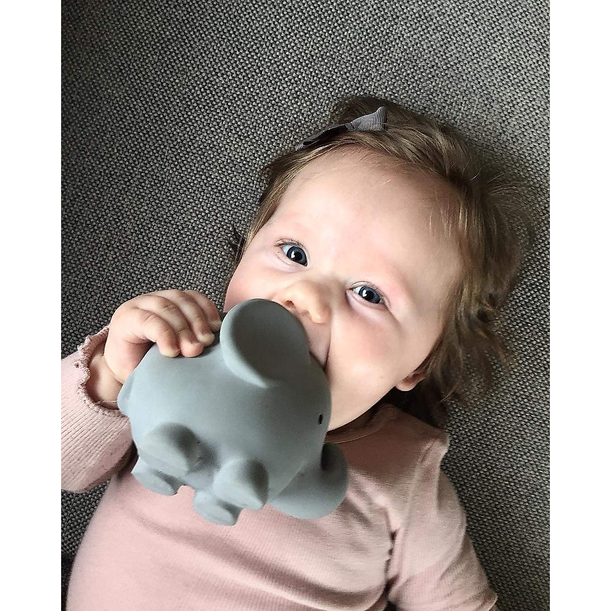 Tikiri Toys Rubber Elephant Rattle, Teether & Bath Toy, Organic Natural Rubber, Ages 6 Months & UP