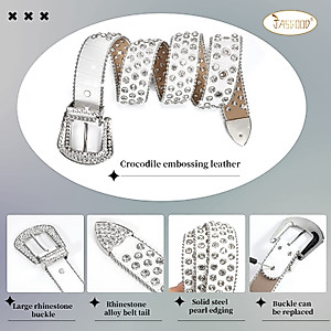 JASGOOD Men Women Rhinestone Belt Western Leather Belt Cowgirl Cowboy Bling Diamond Studded Leather Belt for Jeans Pants