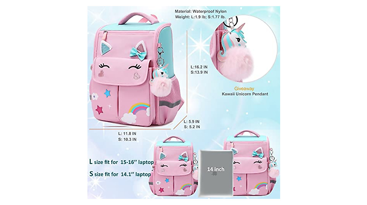 AO ALI VICTORY Unicorn Girls Backpack - Large Pink & Spacious