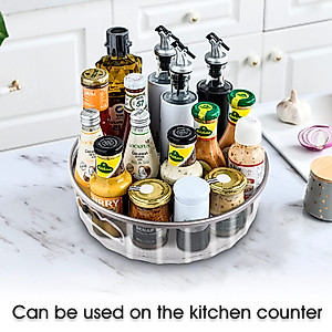 IAXSEE 2 Sizes Lazy Susan Turntable Spinning Spice Rack Organizers Multifunctional Round Clear Rotating Cosmetic Containers, for Cabinet Countertop Pantry Fridge Bathroom (Grey)