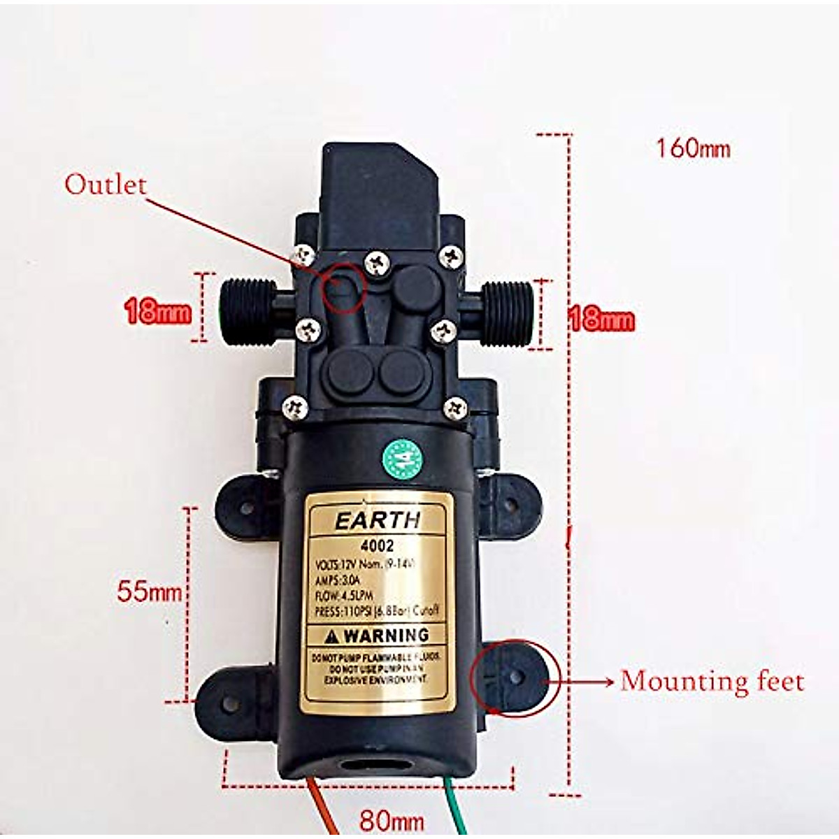 superbobi 12V DC Fresh Water Pump 12 Volt Diaphragm Pump Self Priming Sprayer Pump with Pressure Switch 4.5 L/Min 1.2 GPM 110 PSI Adjustable for RV Camper Marine Boat Lawn Caravan