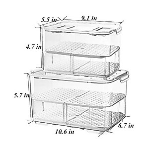 REFSAVER Fridge Produce Saver Food Storage Containers Stackable Refrigerator Organizer with Lids and Removable Drain Tray Drawers Bins Baskets for Kitchen