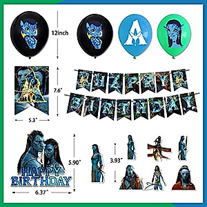Avatar 2 Birthday Party Decorations, Movie Themed Party Supplies Include Happy Birthday Banners, Cake Topper, Cupcake Toppers, Balloons for Boys and Girls Movie Fans Party Decorations Supplies