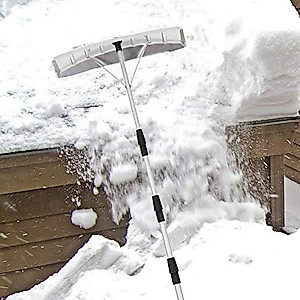 GYMAX Roof Rake,21ft Aluminum Snow Roof Rake with Twist-n-Lock Telescoping Handle & Big Blade, Extendable Roof Shovel for Snow Removal, Wet Leaf, Dribs (Silver)