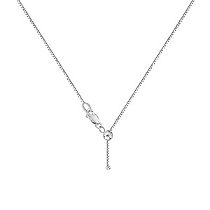 Savlano 925 Sterling Silver Solid 0.8mm Box Adjustable Bolo 14-24 Inch Chain Necklace For Women - Made in Italy Comes With a Gift Box (White)