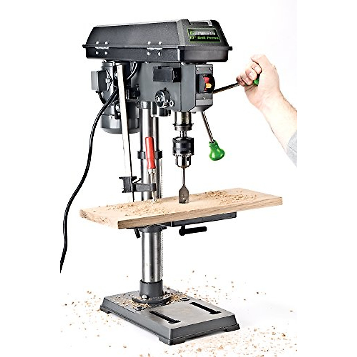 Genesis GDP1005A 10" 5-Speed 4.1 Amp Drill Press with 5/8" Chuck, Integrated LED Work Light, and Table that Rotates 360° and Tilts 0-45°