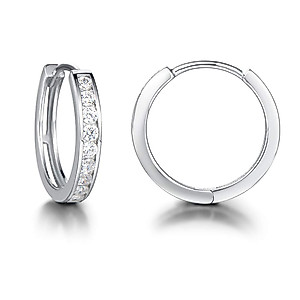 Carleen Created Diamond Hoop Earrings 925 Sterling Silver Channel Setting Round White Cubic Zirconia Huggie Birthday Gifts for Women Diameter 18mm / 0.71"