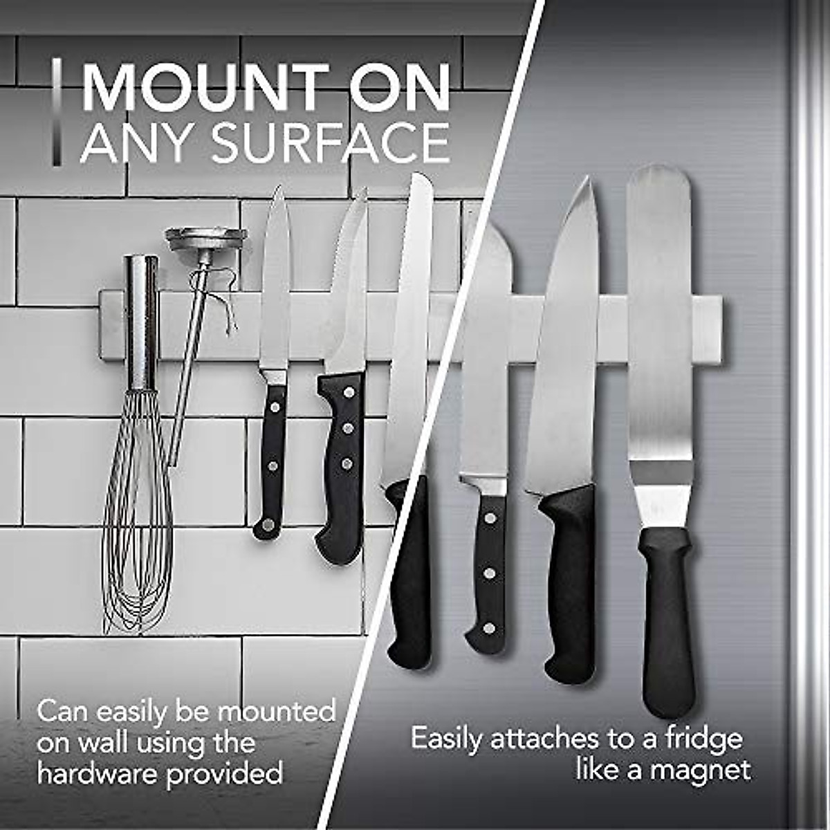 Modern Innovations 16 Inch Magnetic Knife Holder for Refrigerator, Magnetic Knife Holders for Fridge or Kitchen Wall No Drilling, Magnet Strips for Knives & Metal Utensils, Tool Rack, Stainless Steel