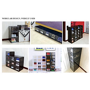 JECCICHY 10 Pack Black Shoe Storage Boxes Stackable, Plastic Shoe Boxes with Lids, Sneaker Storage, Transparent, Thick Hard, Drop Front Door, Within US Size 13, Size: 13.54”x10.63”x7.48”