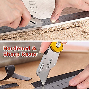 Vickay Folding Utility Knife Box Cutter Utility Blades Heavy Duty with 5 SK5 Quick Change Blades, Safety Axis Lock Design Razor Knife, Lightweight Aluminum Body Belt Clip for Office