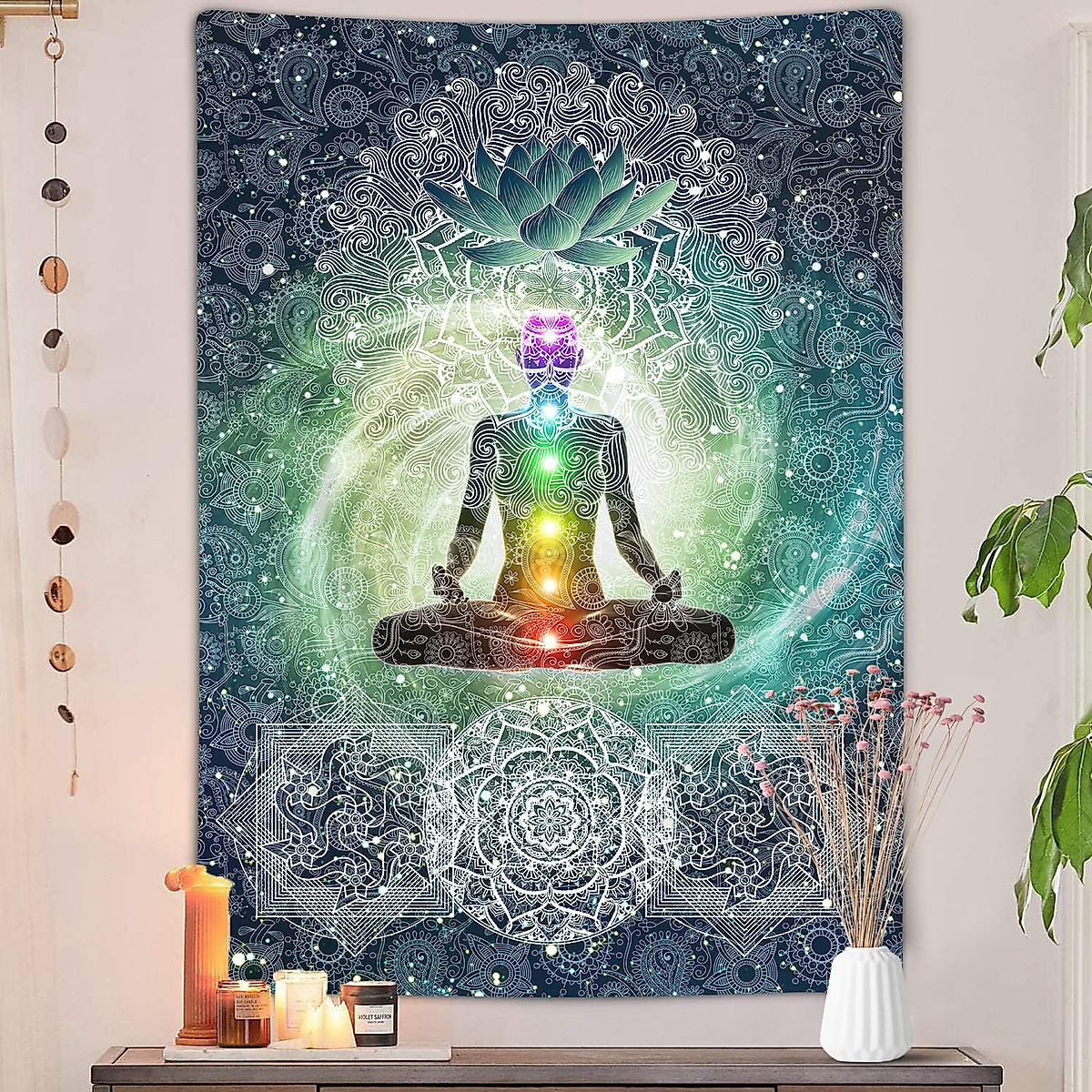 Chakra Vertical Tapestry, Seven Chakra Yoga Meditation Zen Decor Tapestry Wall Hanging for Bedroom, Hippie Lotus Spiritual Tapestries Poster Beach Blanket College Dorm Home (40W X 60H)