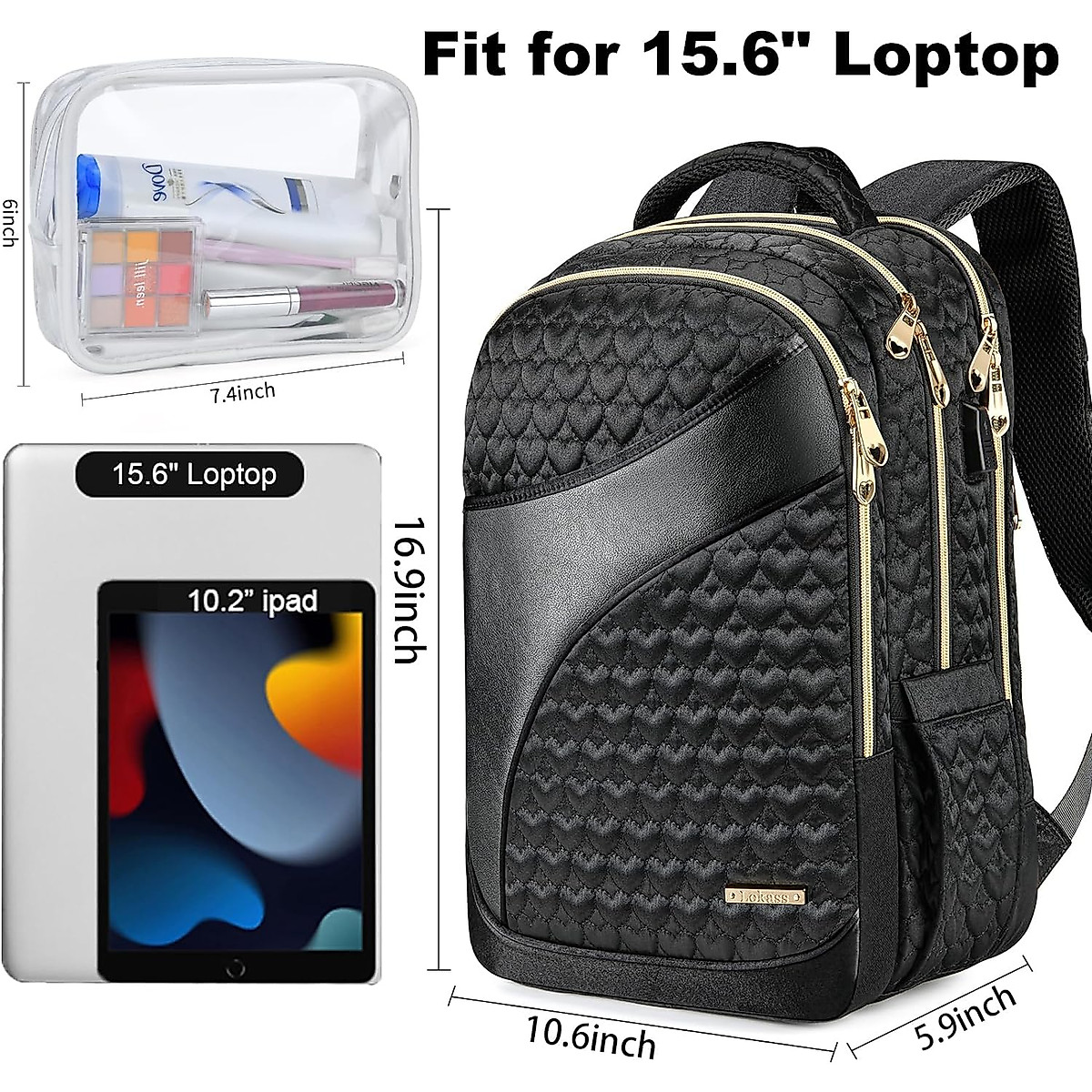 Laptop Backpack for Women, 17.3 Inch Girls College Students Backpack with USB Charging Port, Multi-layer Commuting Daypack Waterproof Rucksack for Staff Working/Teachers/Business (with Toiletry Bag)