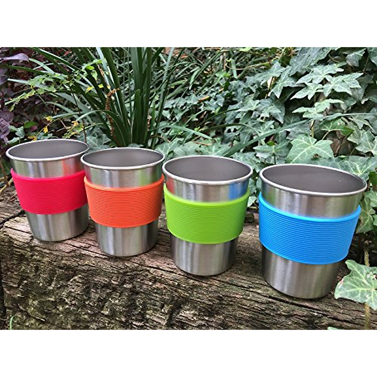 Stainless Steel Cups for Kids and Toddlers 8 oz. with Silicone Sleeves - Small Metal Cups for Home & Outdoor Activities, BPA Free Healthy Unbreakable Premium Metal Drinking Glasses (4-Pack)