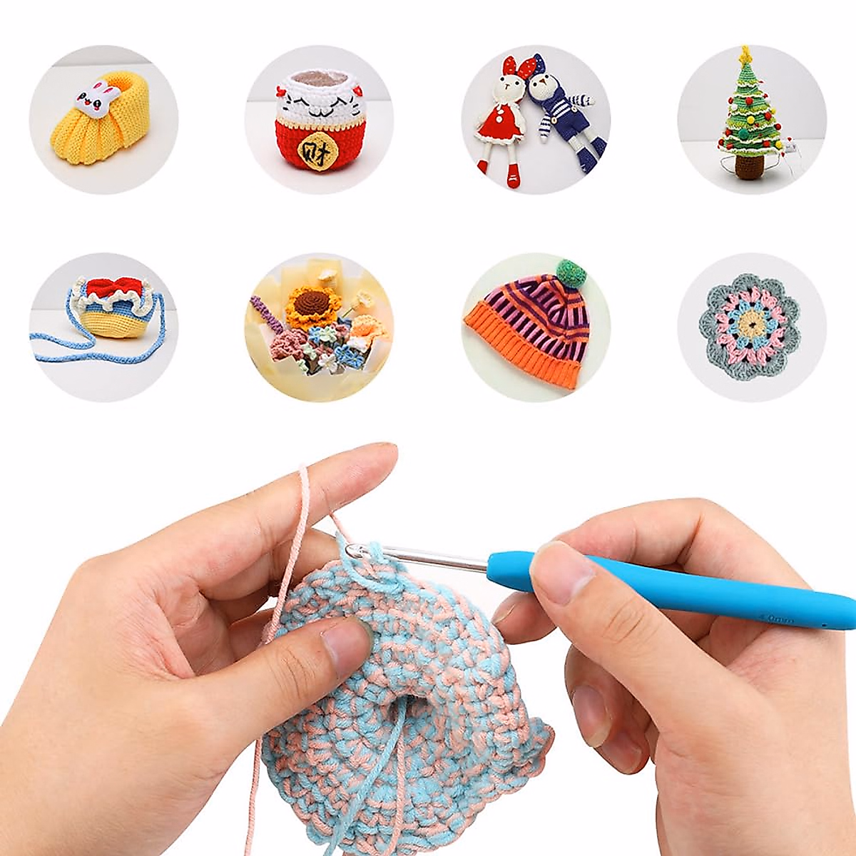 Yarn Ave 49 Pcs Crochet Kit, Aluminium Crochet Hooks, Yarn Balls, Sewing Needles, Cable Needles, Stitch Markers, Scissor, Ruler, Tape Measure, Beginners Set, DIY Crafts (#Grey/White)