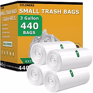 Small Trash Bags 3 Gallon Garbage Bags (440 Count) Bathroom Garbage Bags Clear Plastic Wastebasket Trash Can Liners Fits 2 Gallon 4 Gallon for Home and Office Bins (440 Bags)