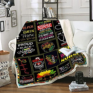Nurse Gifts Nurse Christmas Birthday Gifts Throw Blanket, Retirement Gifts,RN Gifts for Black Nurses,Nurse Gifts for Women,School Nurse Gifts,Soft Fluffy Sherpa Warm Throw Blankets for Bed Office