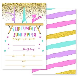Grace Yonks Gymnastics Birthday Invitations, Pack of 20 with Envelopes, 4x6 inch, Matte Card Paper, Cute Design, Ideal for Personal and Professional Use