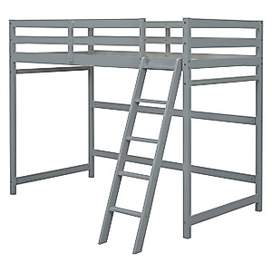 Bellemave Twin Size Loft Bed with Ladder, Wooden Loft Bed for Kids Teens, Loft Bed for Girls, Boys, Gray