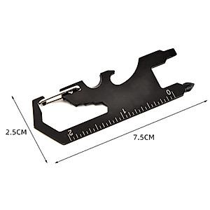 High Strength Measuring Rule Carabiner Tool, Mini Portable Multifunctional Screwdriver Keychain, Slim Design Fits in Your Pocket, Survival Credit Card Multitool Cool Gadget Gifts for Men Women Black