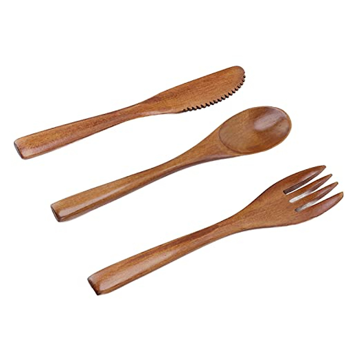 3 Pcs Wooden Knife Fork Spoon Set Heat Resistant Reusable Straight Handle Stylish Wooden Dinner Utensil Kit Durable Kitchen Utensil for Home Use
