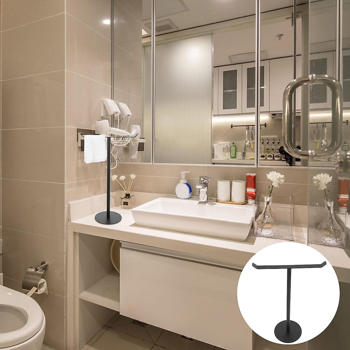 Cabilock T-Shaped Towel Rack Bathroom Hand Towel Holder Hand Towel Holder Stand with Heavy Base T-Shape Towel Rack Countertop - Bar for Bathroom Kitchen Countertop Towel Stand