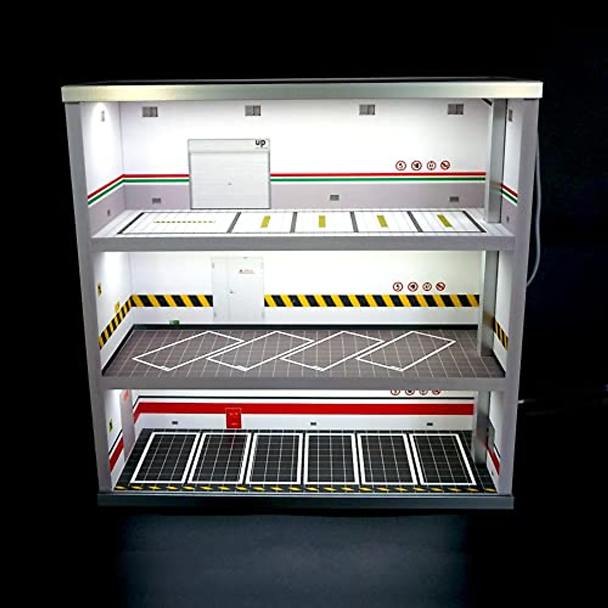 Garage Display Case Collectible Display Show Case with LED Lights,Model Car Display Case for 1:64 Scale Mini Car Parking Space Scene Collectible Gift Decoration 3 Layer Model Car Parking Lot Garage