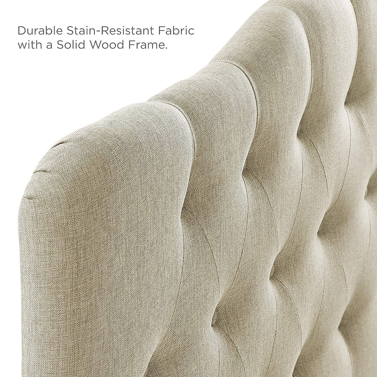 Modway Annabel Tufted Button Linen Fabric Upholstered Queen Headboard in Beige