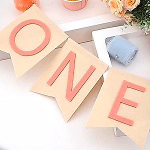 Baby First Birthday Felt Banner - Children's First Year and Baby Bedroom,High Chair Decoration and Birthday Party Decoration Banner,Small Name Felt Flag Square Banner with Pompoms.