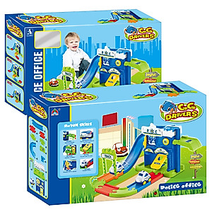 Toy Chef Go Go Drivers Garage Playset, Car Garage with Car Launcher, Race Track for Boys, Parking Lot Toy for Toddlers (Police Play Set)