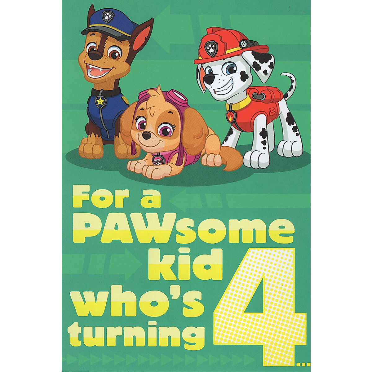 Paw Patrol Happy 4th Fourth Birthday Card (Age 4) Featuring Chase, Skye, and Marshall - For a PAWsome Kid Who's Turning 4... You're Wished Adventure, Fun, and More! Happy 4th Birthday!