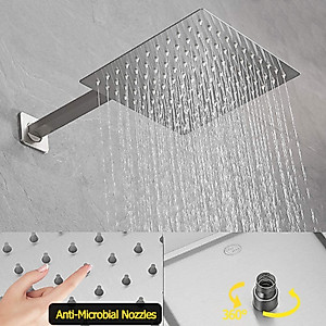 JingGang Brushed Nickel Shower System 10 Inch Bathroom Luxury Rain Mixer Shower Combo Set Wall Mounted Rainfall Shower Head and Handheld System Shower Faucet Rough-in Valve Body and Trim Included