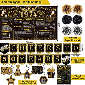 50th Birthday Decorations for Men Women,27PCS 1974 Banner Decorations,Including 1974 Banner,9 Honeycomb Topper,50 Balloons,Anniversary Card,Cheers to 50 Years Banner,7 Hanging Swirl,6 Paper Poms,Sash