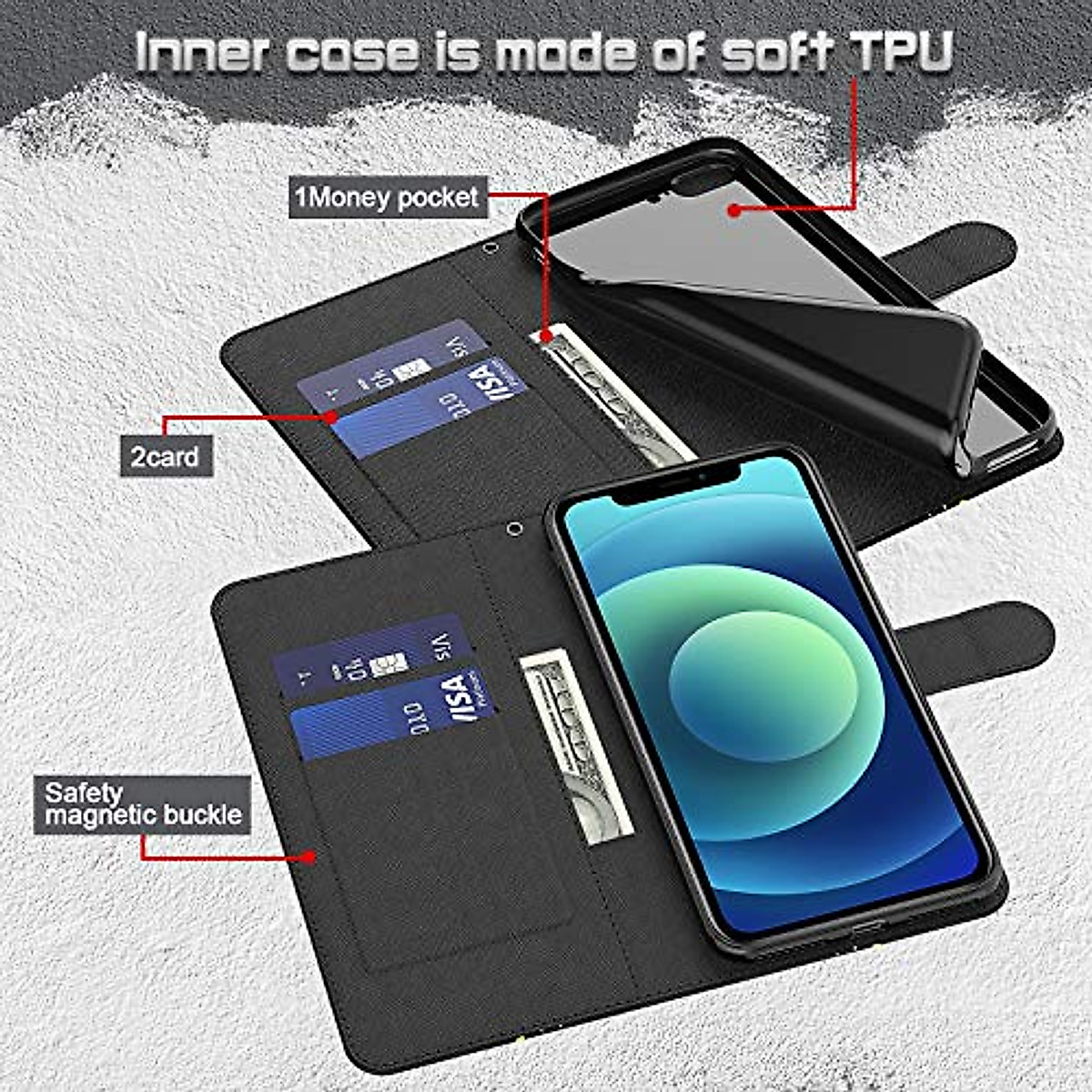 ALILANG Phone Case for Oppo Find X5 Pro Case, Premium Flip Magnetic Closure Stand Function Card Holder PU Leather Cover for Oppo Find X5 Pro Wallet Case-Wolf