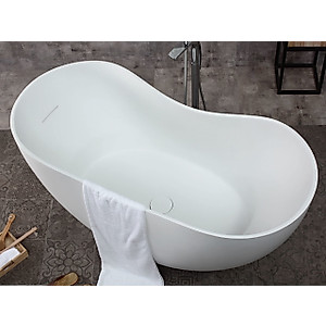 ALFI brand AB9949 66" White Solid Surface Smooth Resin Soaking Bathtub, 65.75" L x 31.5" W x 28.5" H