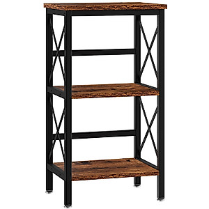 YMYNY 3 Tiers Bookcase, Industrial Metal Bookshelf with Side Fence, Storage Organizer for Living Room, Home Office, Bedroom, Display Racks, Sofa Side Table, Rustic Brown, 29.5*15.75*11.4" UHST008H