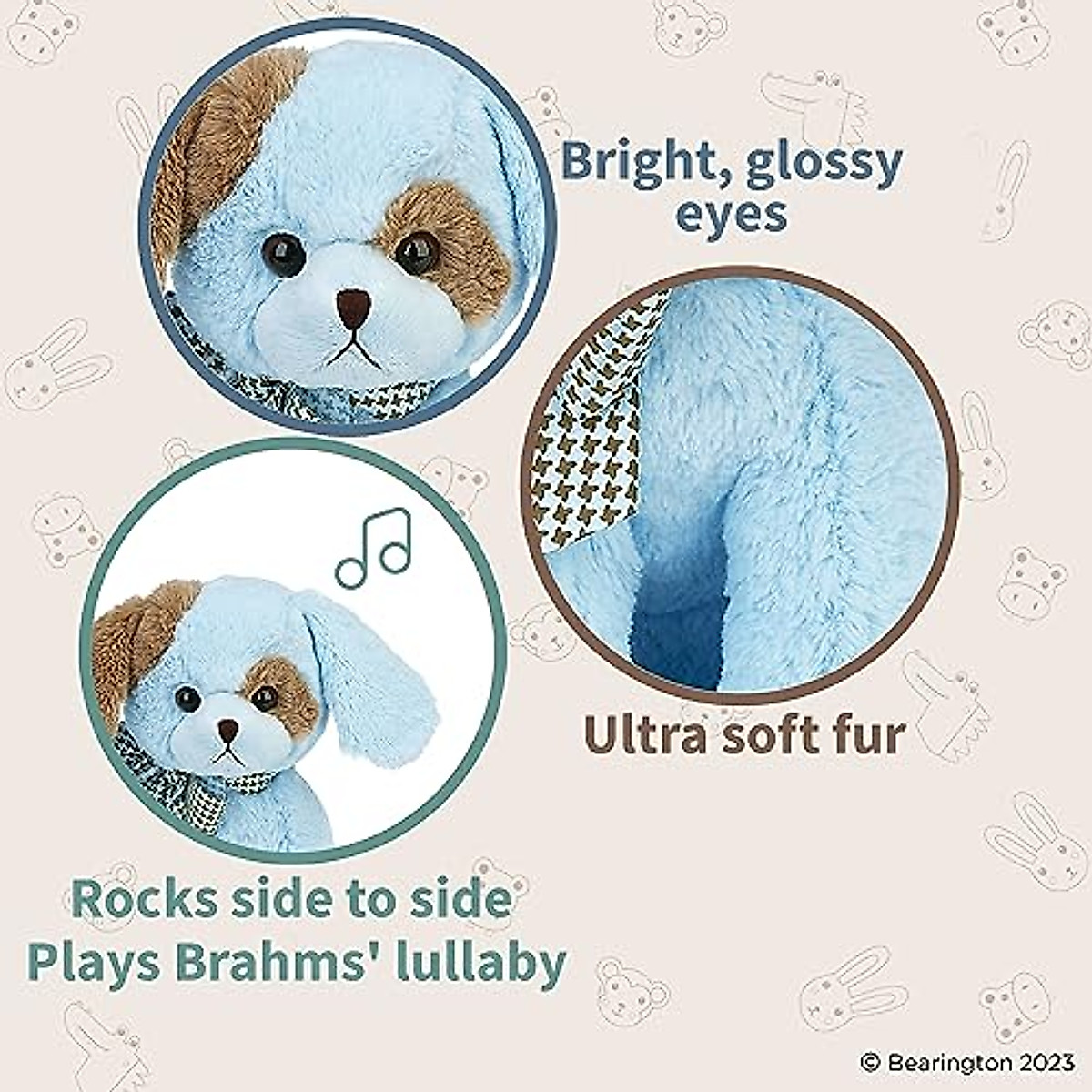 Bearington Baby Waggles Lullaby, Animated Musical Puppy Dog (Blue) 13"