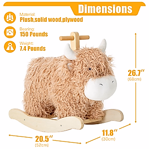 Baby Rocking Horse for 1 Year Old,Wooden Cow/Yak Horse Rocking with Wicker Plush Wooden Ride On Toy for 2 Years Old Girl&Boy Nursery Birthday Gift