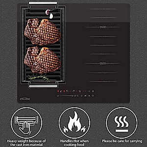 COVERCOOK Griddle Pan, Cast Iron Grill Hot Plate, Rectangular Grill, 2 handles with Flat and Ridged Surface for Induction Electric Cooktop，16.7 x 9.1inch