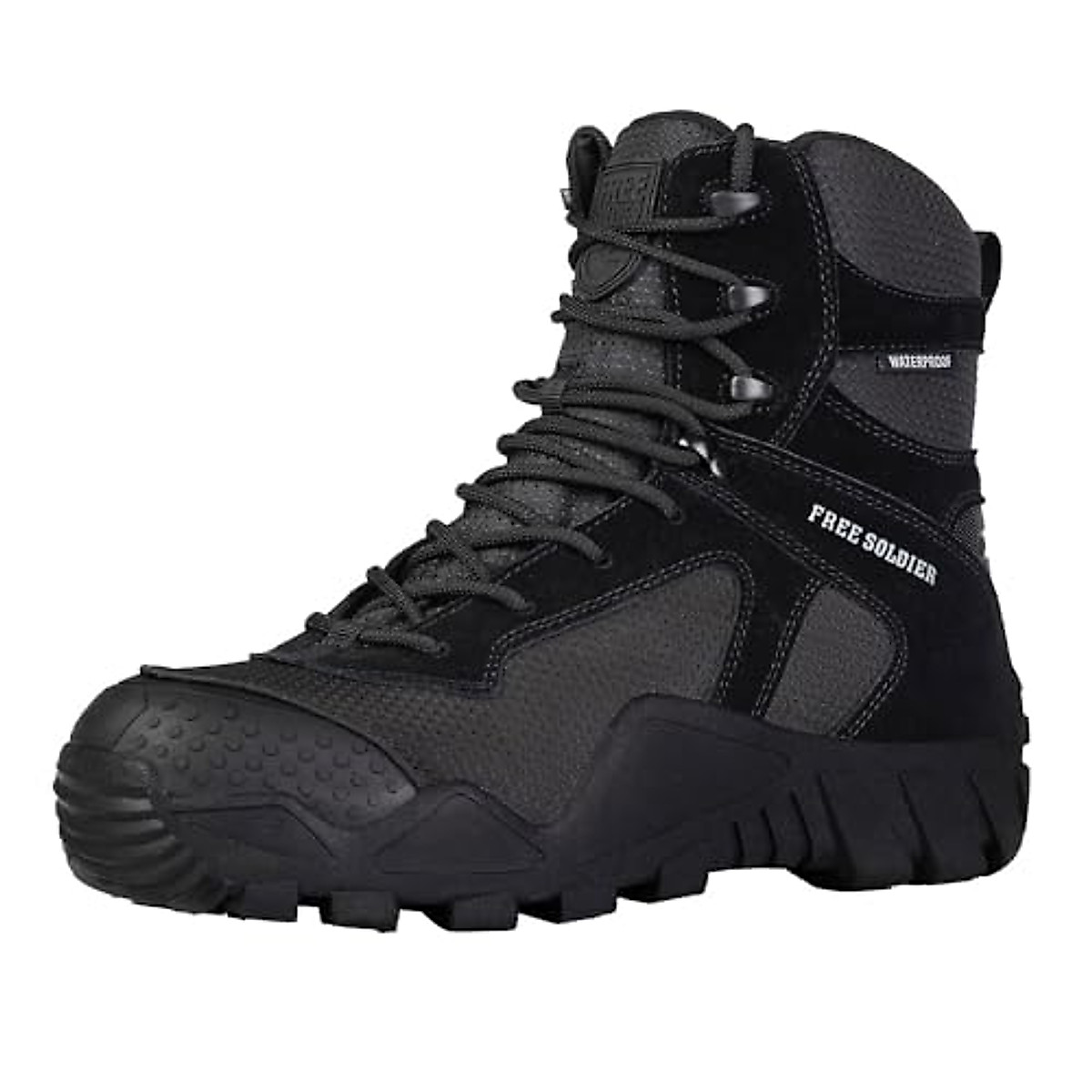 FREE SOLDIER Men's Waterproof Hiking Boots Tactical Work Boots Outdoor Lightweight Military Boots(Black 10)