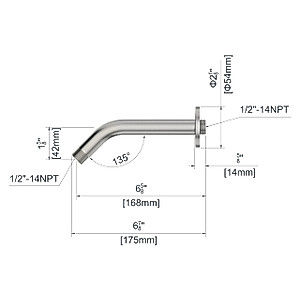 Derengge Shower Arm with Flange,6.5Inch Brushed Nickel Wall Mount Replacement Arm, Angle Shower Head Arm for Fixed Shower Head,RP-1121-BN