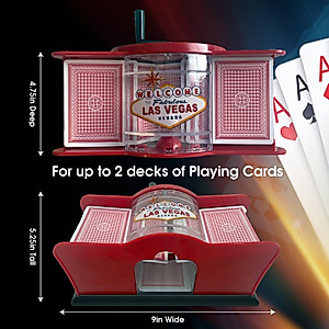 2 Deck Hand Crank "Welcome To Las Vegas" Card Shuffler, Red & Black