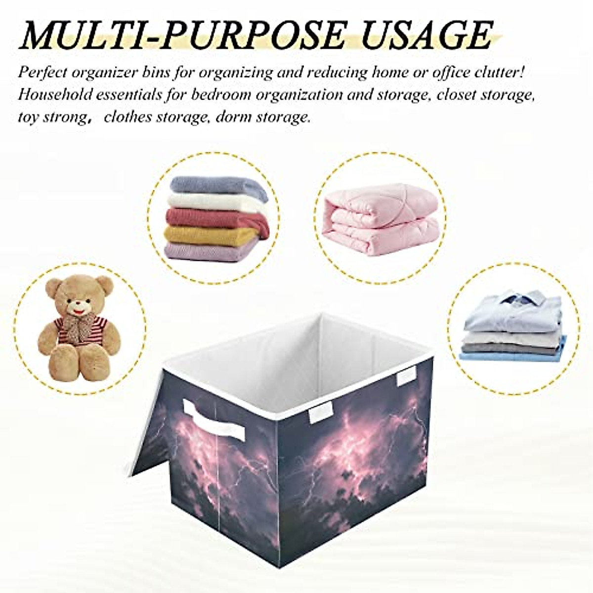 Kigai Thunder Lightning Red Storage Baskets for Shelves Foldable Closet Basket Storage Bins with Lid for Clothes Home Office Toys Organizers