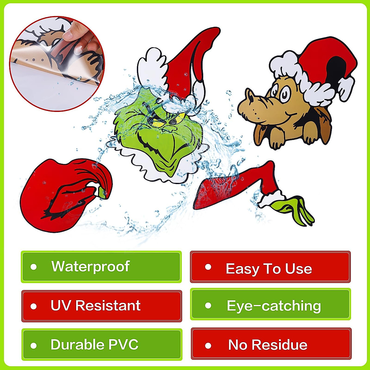 Christmas Car Decorations, 14.9" Christmas Peeking Car Decals Waterproof PVC Rear Windshield Stickers for Holiday Xmas Car Accessories (Style 1)