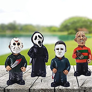 Horror Movie Garden Gnomes Decoration Outdoor Statue Nightmare Jason Michael Myers Figurines Lawn Halloween Decor (4PCS)