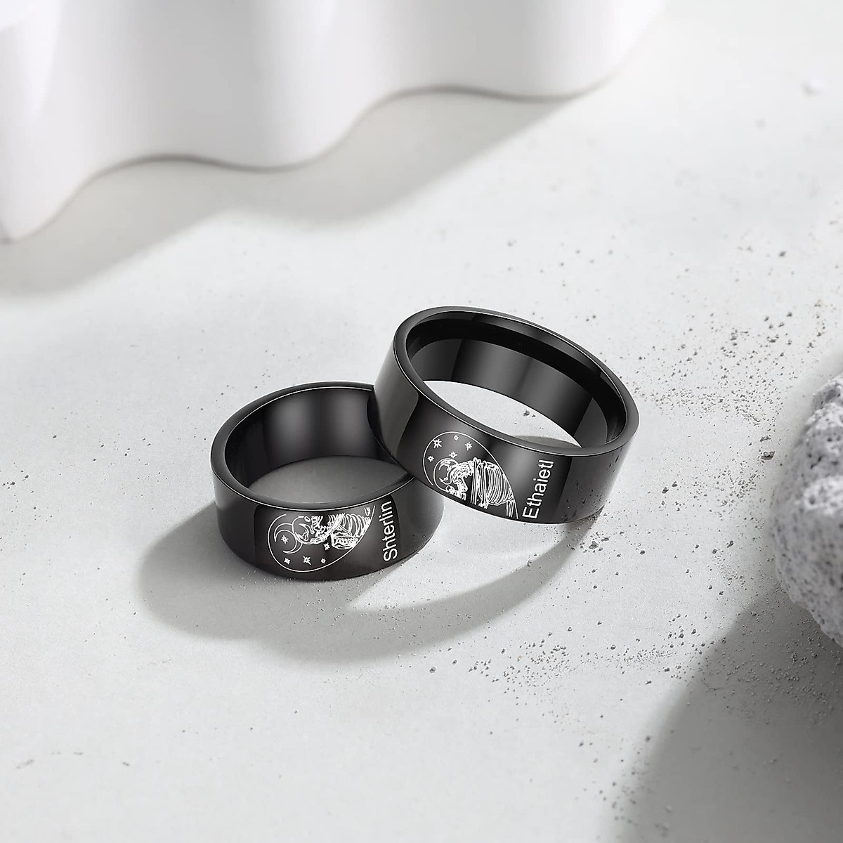 Luxladis Personalized Promise Rings for Couples Free Engraving Custom Name Matching Rings for Couples Valentines Day Gifts Couples Rings for Him and Her Set (Skeleton with heart)