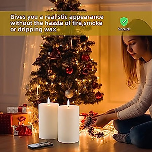 Pandaing Set of 2 Ivory Flameless Candles Battery Operated LED Real Wax Flickering Electric Candles with Remote Control Timer for Decorations (3"x6")