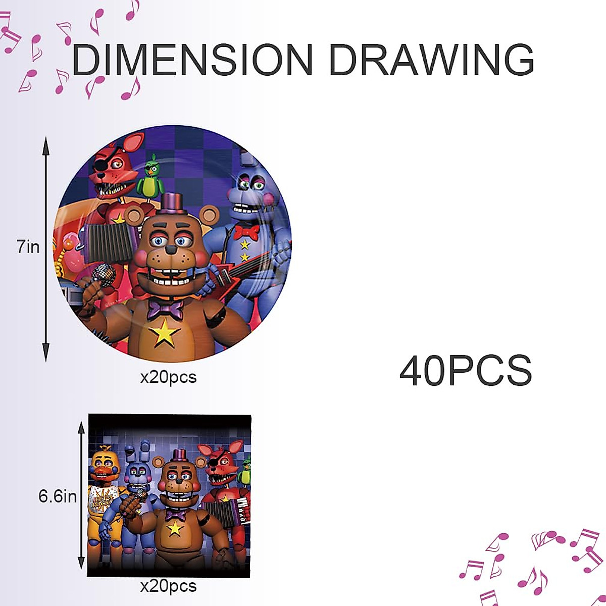 40 Pack Five Nights Party Supplies - 20 Plates & 20 Napkins for Birthday Party Decoration