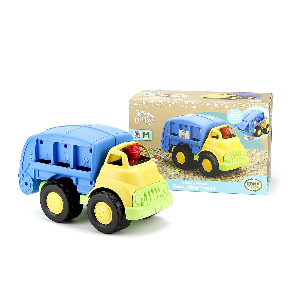 Green Toys Disney Baby Exclusive Mickey Mouse Recycling Truck, Blue - Pretend Play, Motor Skills, Kids Toy Vehicle. No BPA, phthalates, PVC. Dishwasher Safe, Recycled Plastic, Made in USA.
