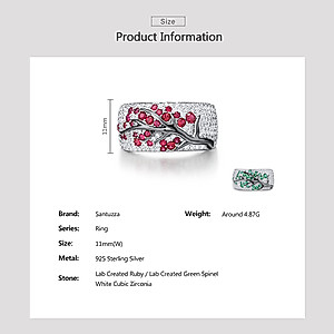 Santuzza 925 Sterling Silver Cherry Ring Created Ruby Cubic Zirconia Tree Branches Ring for Women (9)